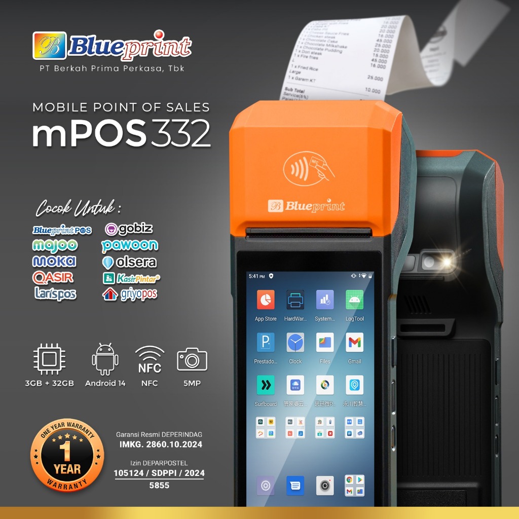 Jual Blueprint MPOS 332 Mobile POS Printer Thermal Kasir Android NFC ...