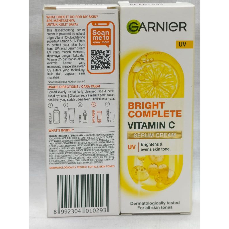 Jual Garnier Bright Complete Vitamin C Serum Cream 20 ml | Shopee Indonesia