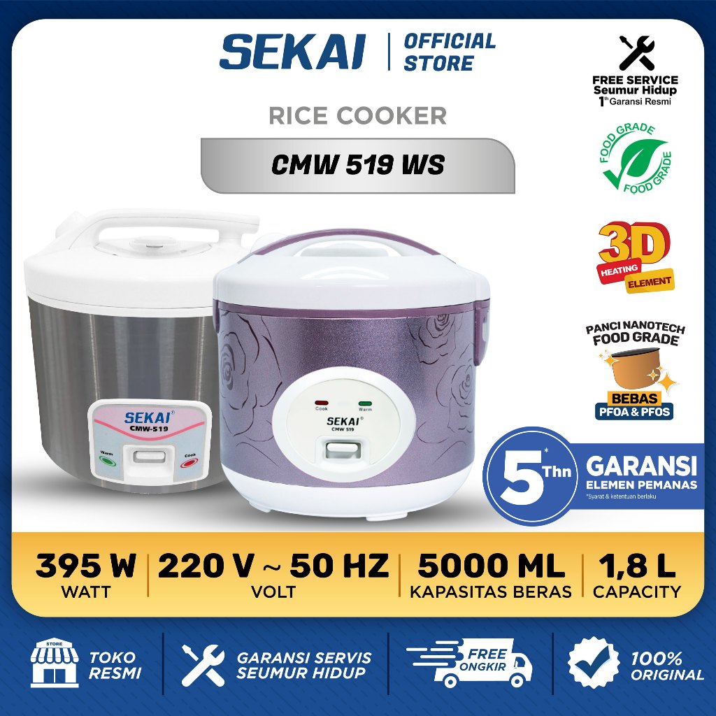 Jual SEKAI Rice Cooker Penanak Nasi Magic Com / Penghangat Nasi 3in1 1.8L - CMW 519 WS / CMW 518 ...