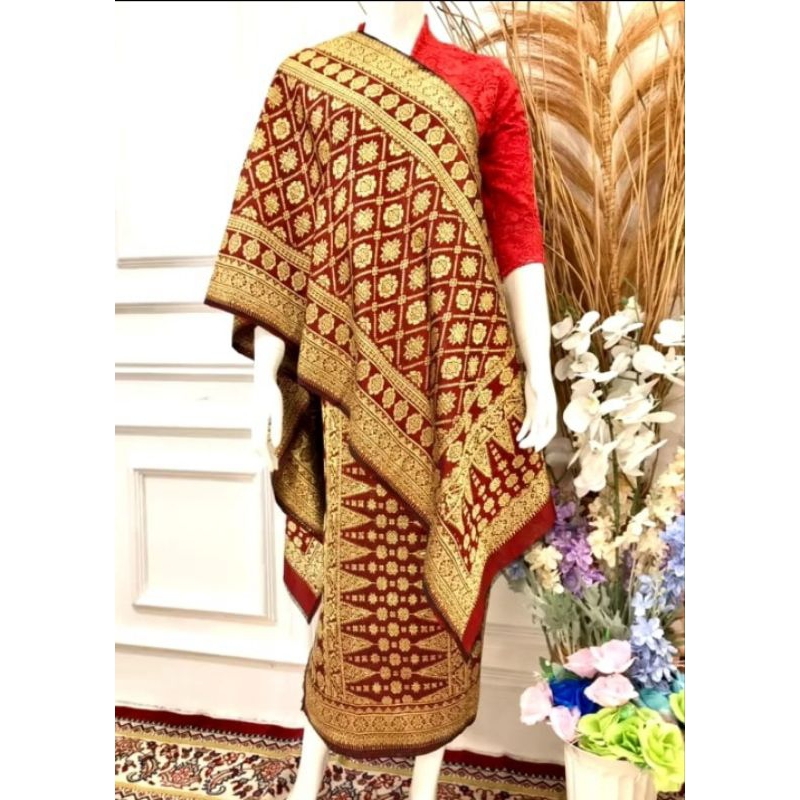 Jual songket lepus kandang mawar gold / songket palembang asli tenun tangan | Shopee Indonesia