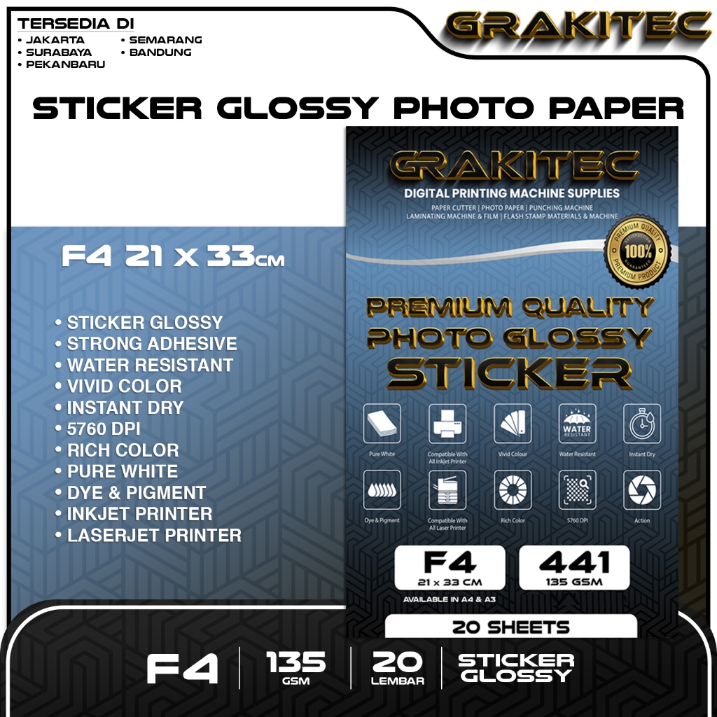 Jual Kertas Stiker Foto Glossy F4 135 Gsm 20 Lembar - Glossy Photo ...