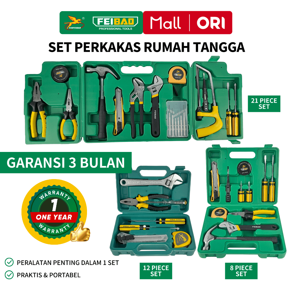 Jual Feibao Set Perkakas 8/12/21 PCS / Household Tools Set / Toolkit ...