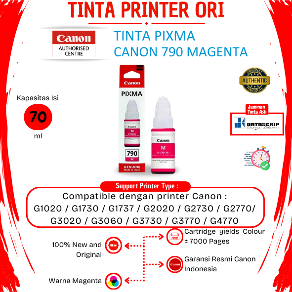 Jual Tinta Printer Canon Pixma Gi 790 Magenta Original Ink For Printer ...