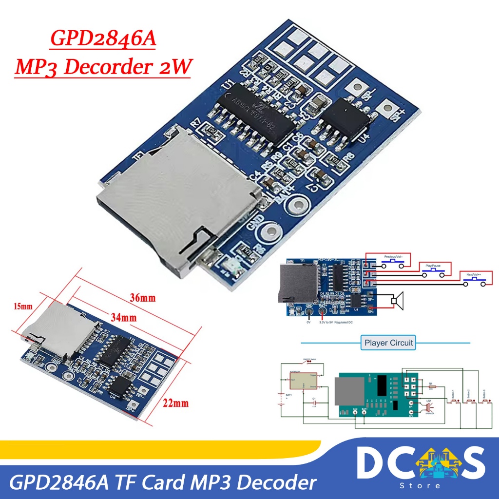 Jual GPD2846A Micro SD TF Card Modul MP3 Decoder Board 2W Amplifier ...
