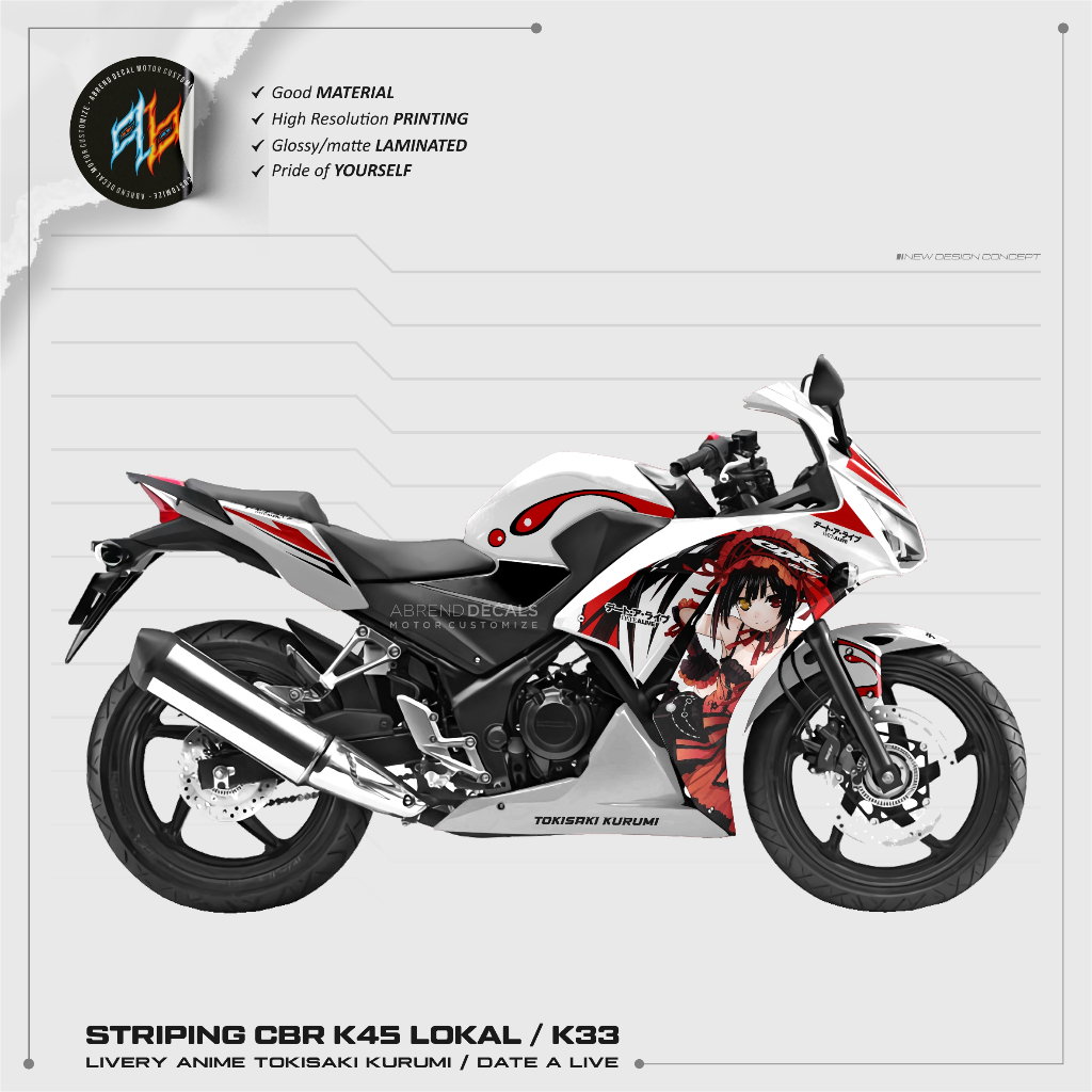 Jual STRIPING CBR K45 LOKAL ANIME TOKISAKI KURUMI / STIKER MOTOR HONDA ...
