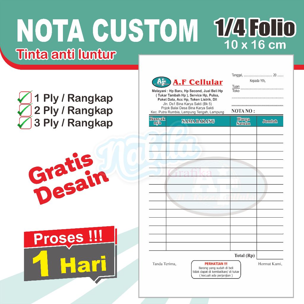 Jual Nota 1/4 Folio 1ply 2 ply 3 ply nota custom request nama toko ...