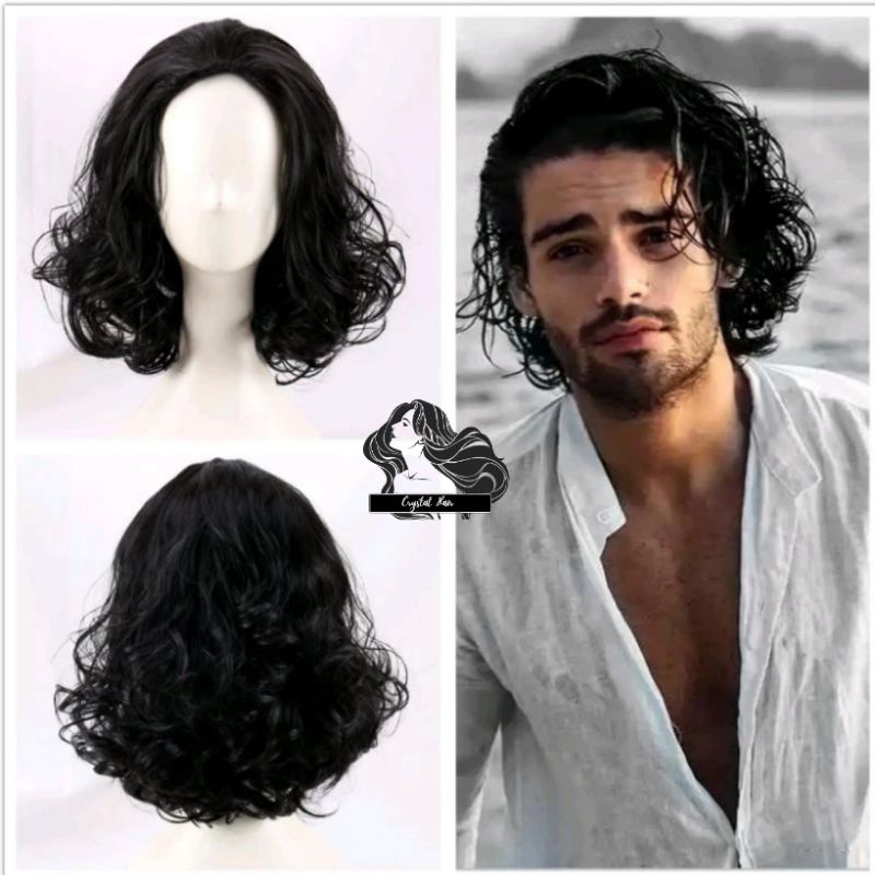 Jual Wig pria gondrong ikal bagian bawah panjang sebahu belahan tengah ...