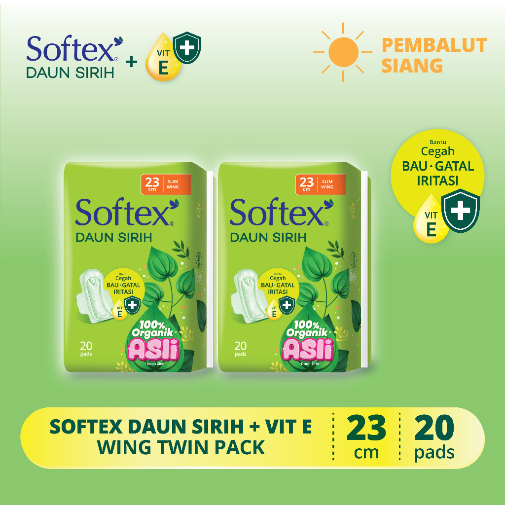 Jual Softex Daun Sirih + Vitamin E 23cm 20s x 2 Pack - Pembalut Daun ...