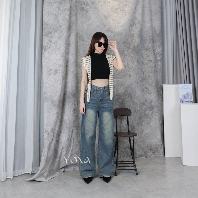 Jual YONA - CANCER Baggy Wide Jeans Oversized Korean Jeans | Shopee ...