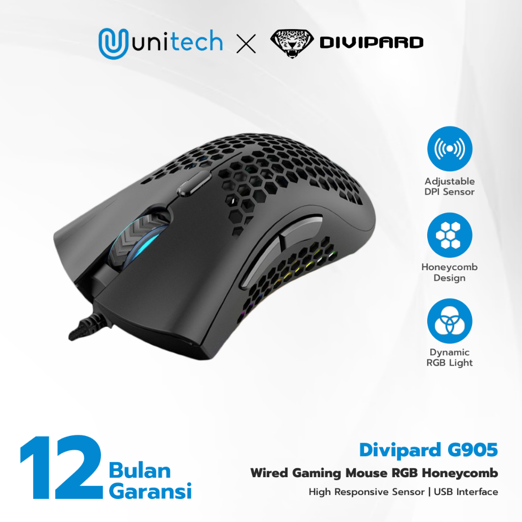 Jual Divipard Mouse Gaming Kabel Honey Comb G905 RGB Effects 7200DPI ...