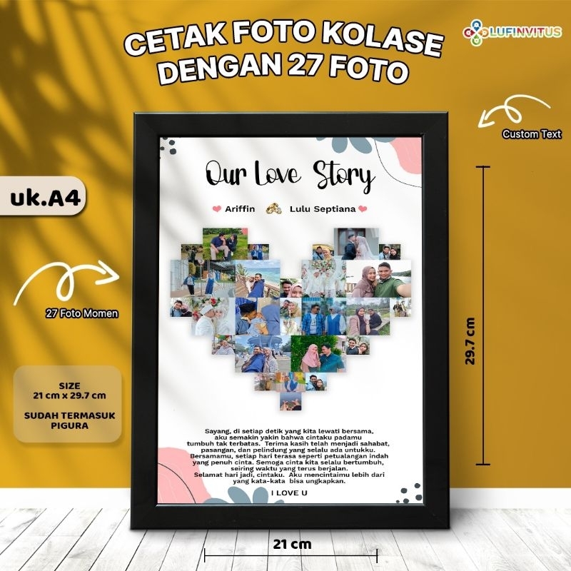Jual Cetak Kolase Love 27 Foto Kado anniversary Estetik Plus Bingkai ...