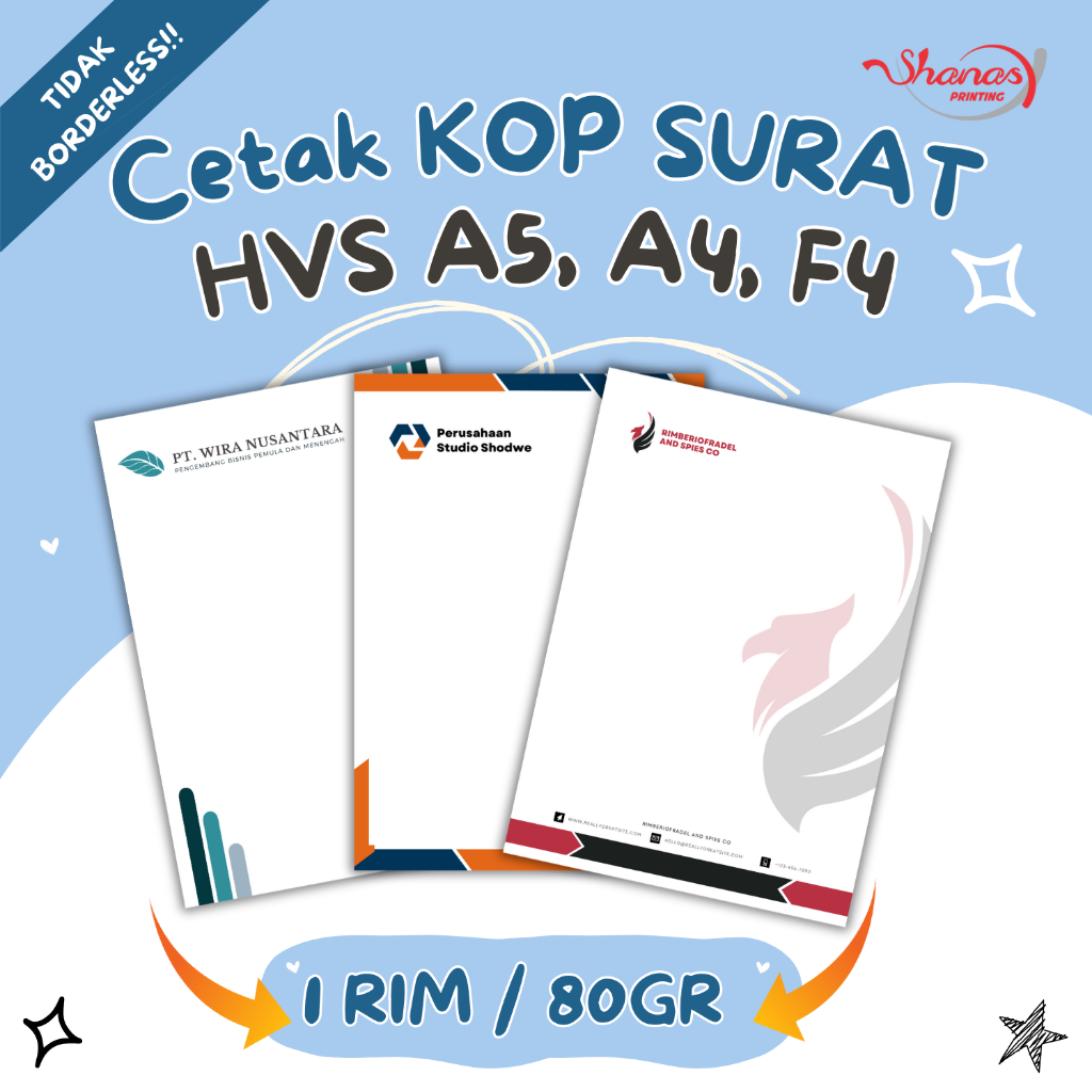 Jual Cetak KOP SURAT HVS 80gr F4, A4, A5 1 RIM isi 500 lembar (Tidak ...