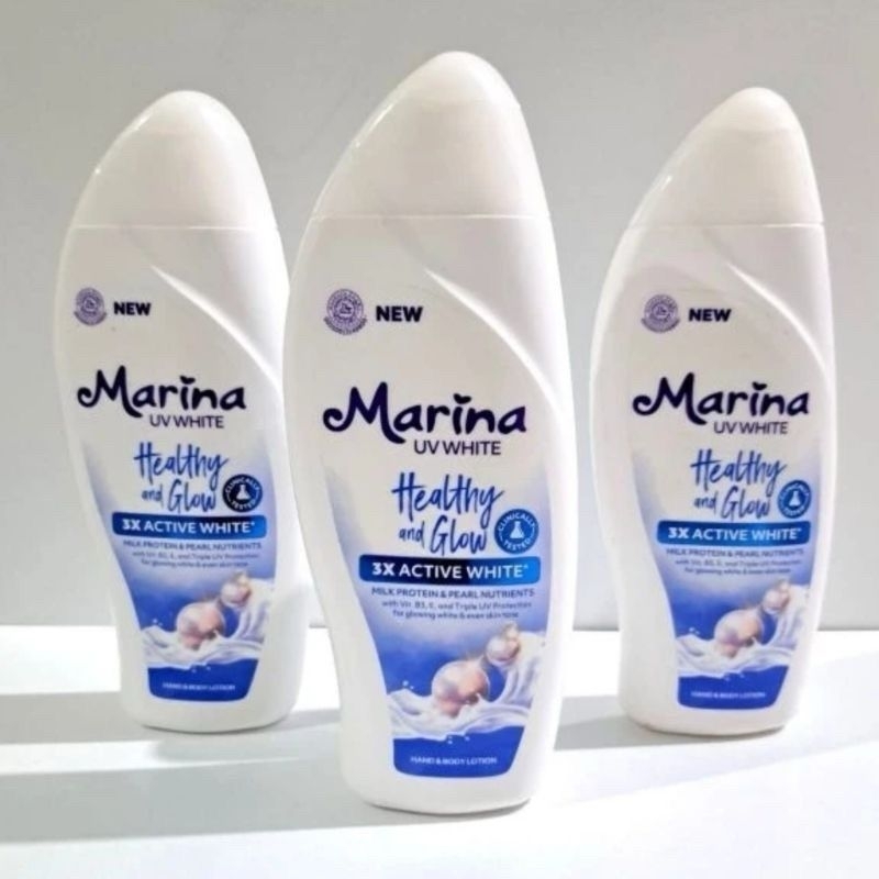 Jual MARINA BIRU UV WHITE HEALTHY AND GLOW 185 ML | Shopee Indonesia