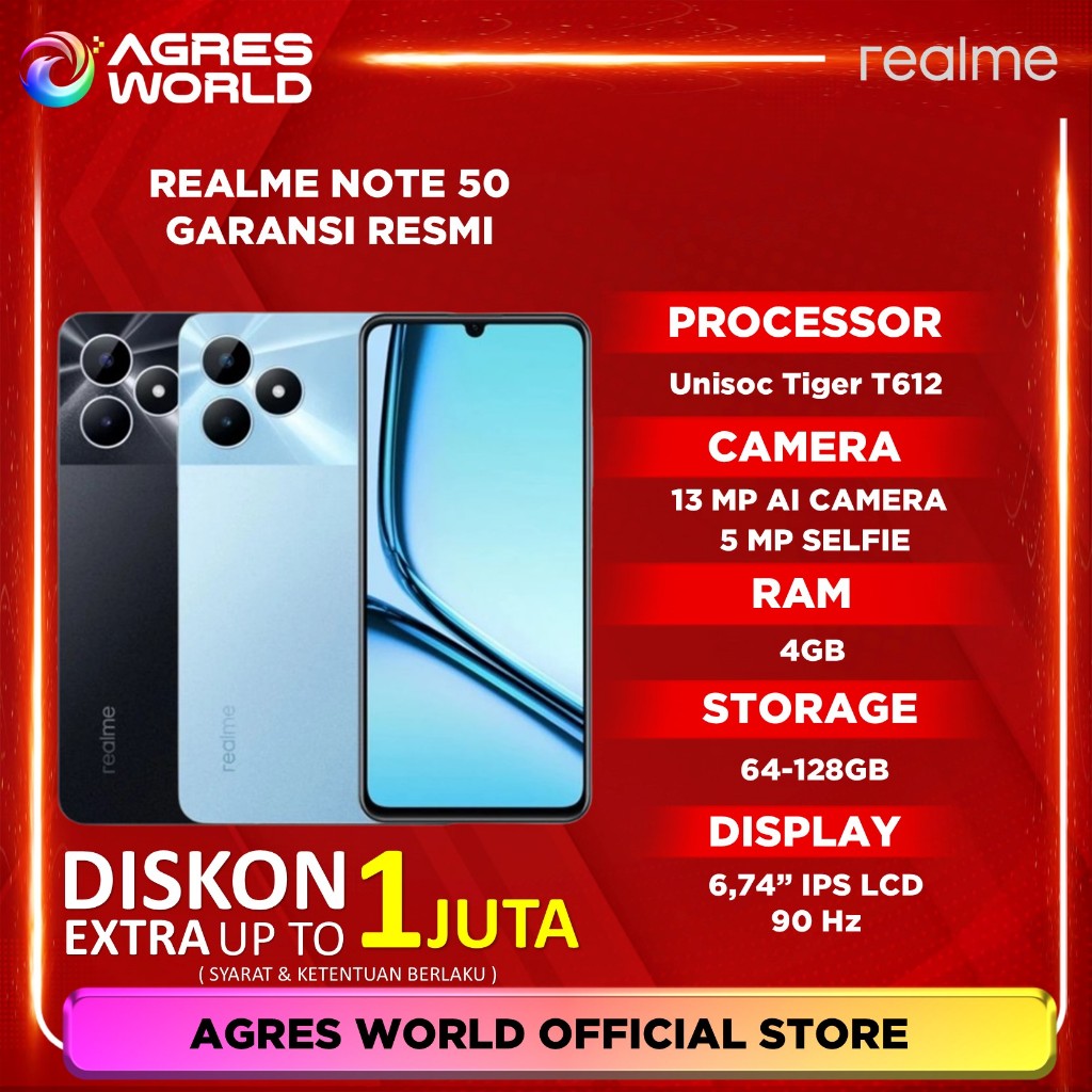 Jual realme Note 50 HP 4GB+128GB| 4GB+64GB 90Hz Vivid Display | Mini ...