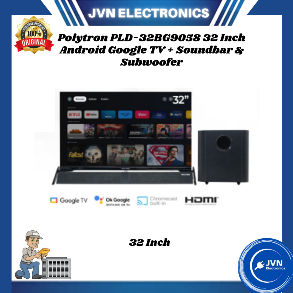 Jual Polytron PLD-32BG9058 32 Inch Android Google TV + Soundbar & Subwoofer | Shopee Indonesia