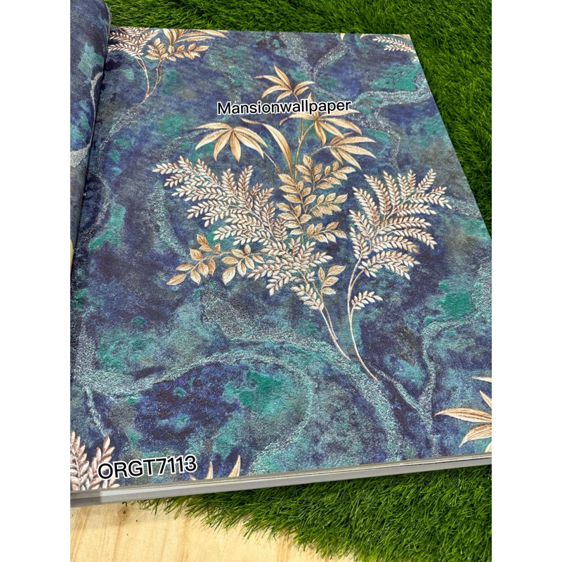 Jual Wallpaper Dinding Floral Daun Gandum Rumput Rustic Pohon Biru ...