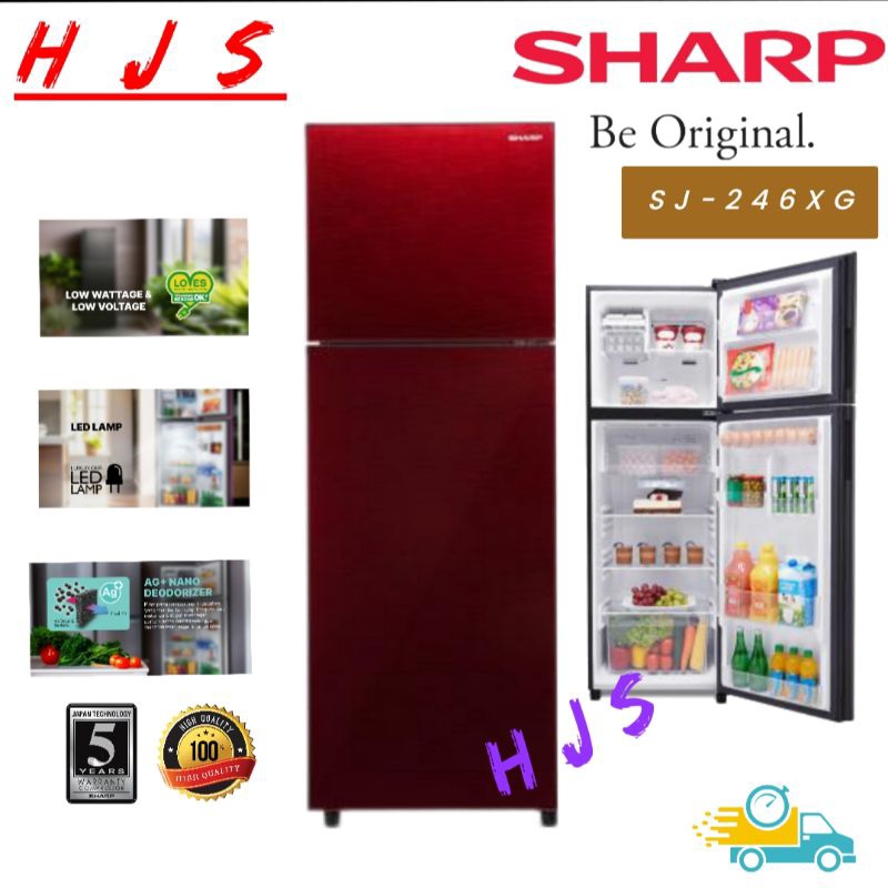 Jual KULKAS SHARP SJ-246XG(R)LEMARI ES 2 PINTU SHINE TEMPERED GLASS | Shopee Indonesia