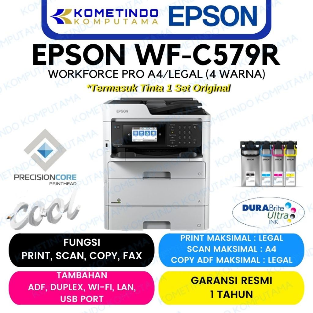 Jual C579R TKDN Epson WorkForce Pro WF-C579R Duplex All-in-One Inkjet Printer Fotokopi 579 C579 ...