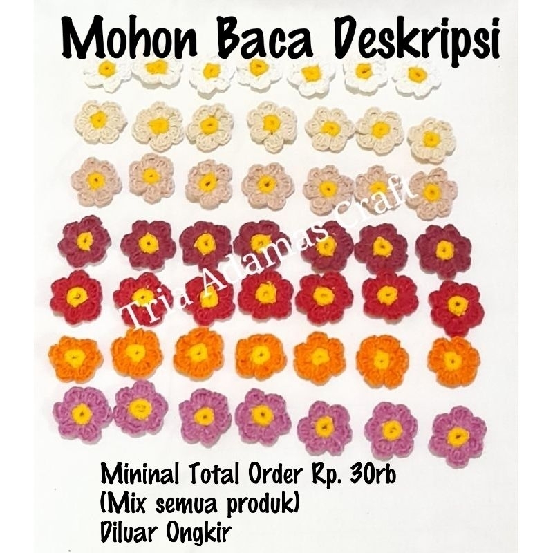 Jual Bunga Rajut Daisy seri kuning 2 (2cm)/Aplikasi Bunga Rajut/Hiasan ...