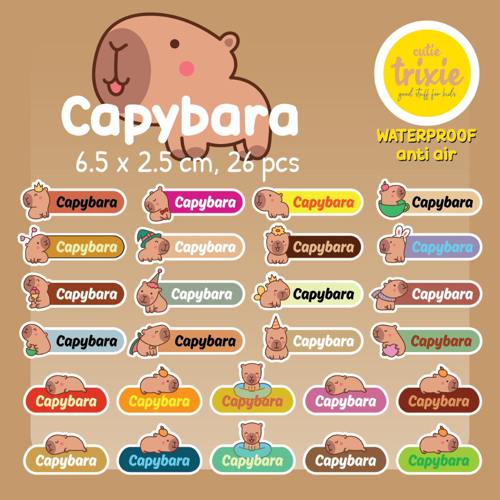 Jual Sticker label nama anak waterproof Capybara | Shopee Indonesia