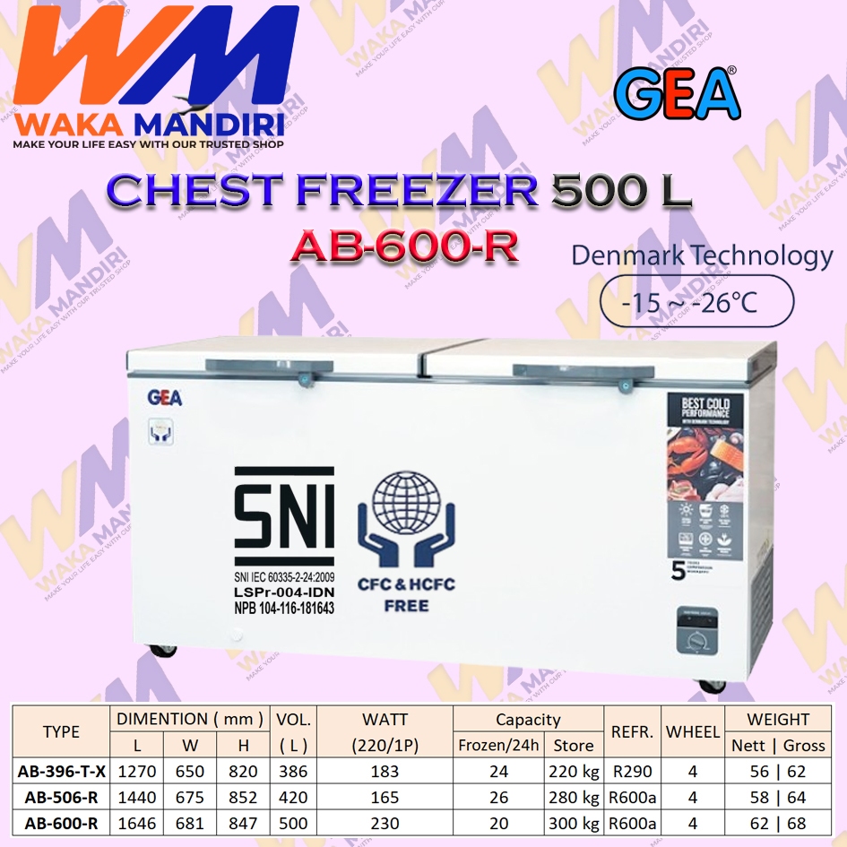 Jual AB-600-R Chest Freezer 500 Liter Gea Kulkas Chest Freezer AB-600R ...