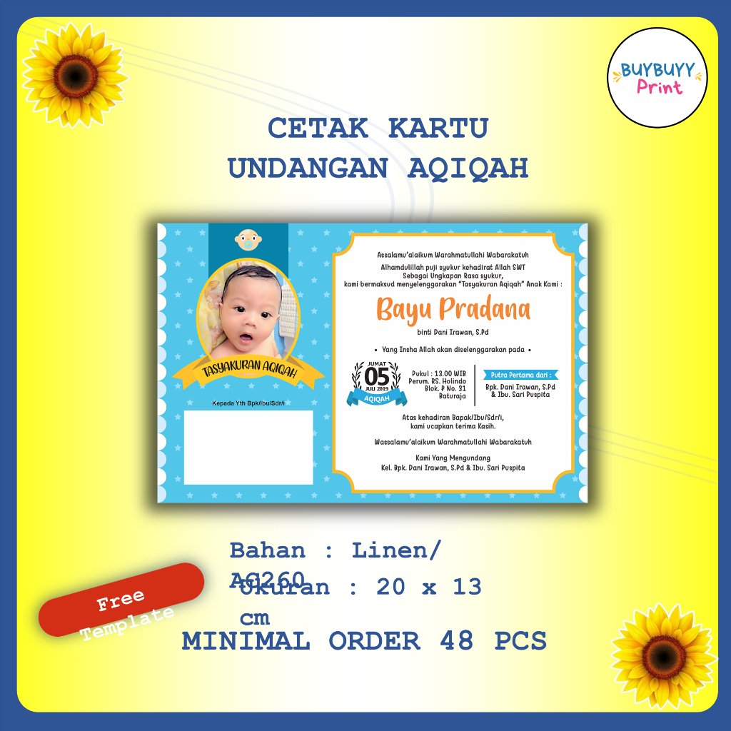 Jual Undangan Aqiqah Unik bayi laki laki dan perempuan/ Tasyakuran ...