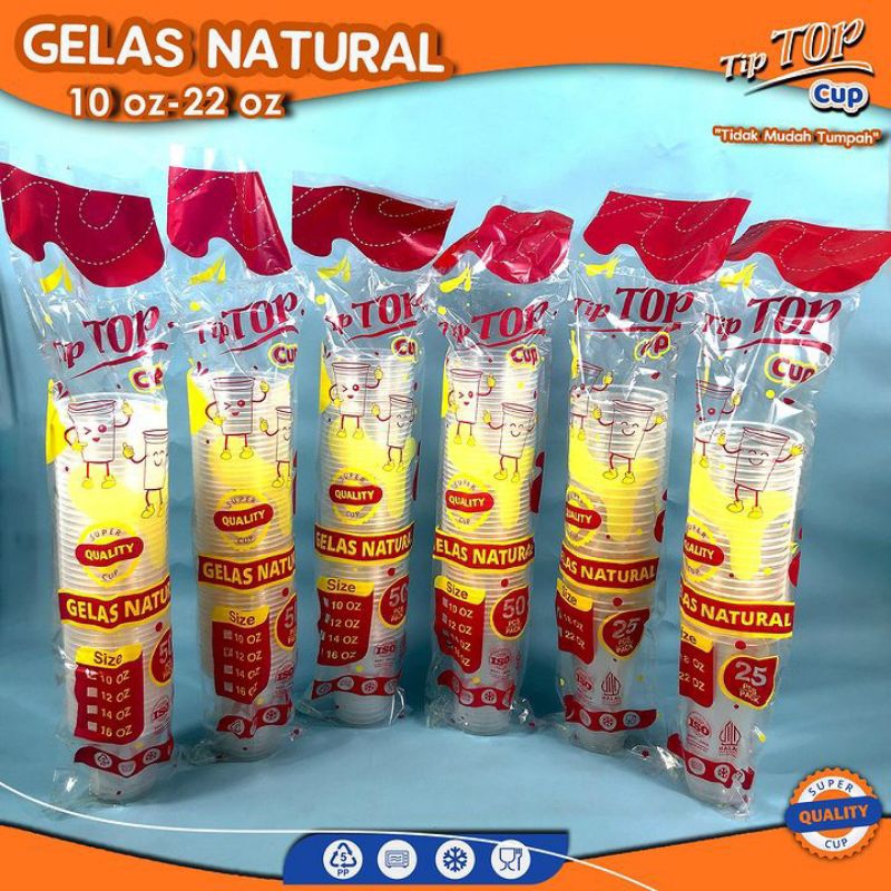 Jual Gelas Plastik Natural Tip Top Datar Slim Bening 18 oz & 22 oz isi ...