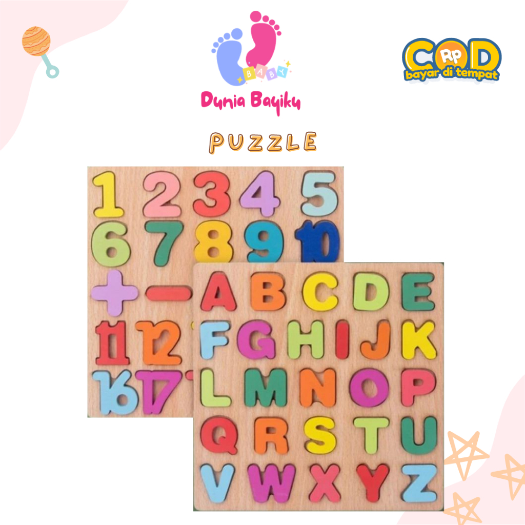 Jual Mainan Puzzle Kayu Edukasi Huruf ABC Angka Bentuk Geometri untuk ...