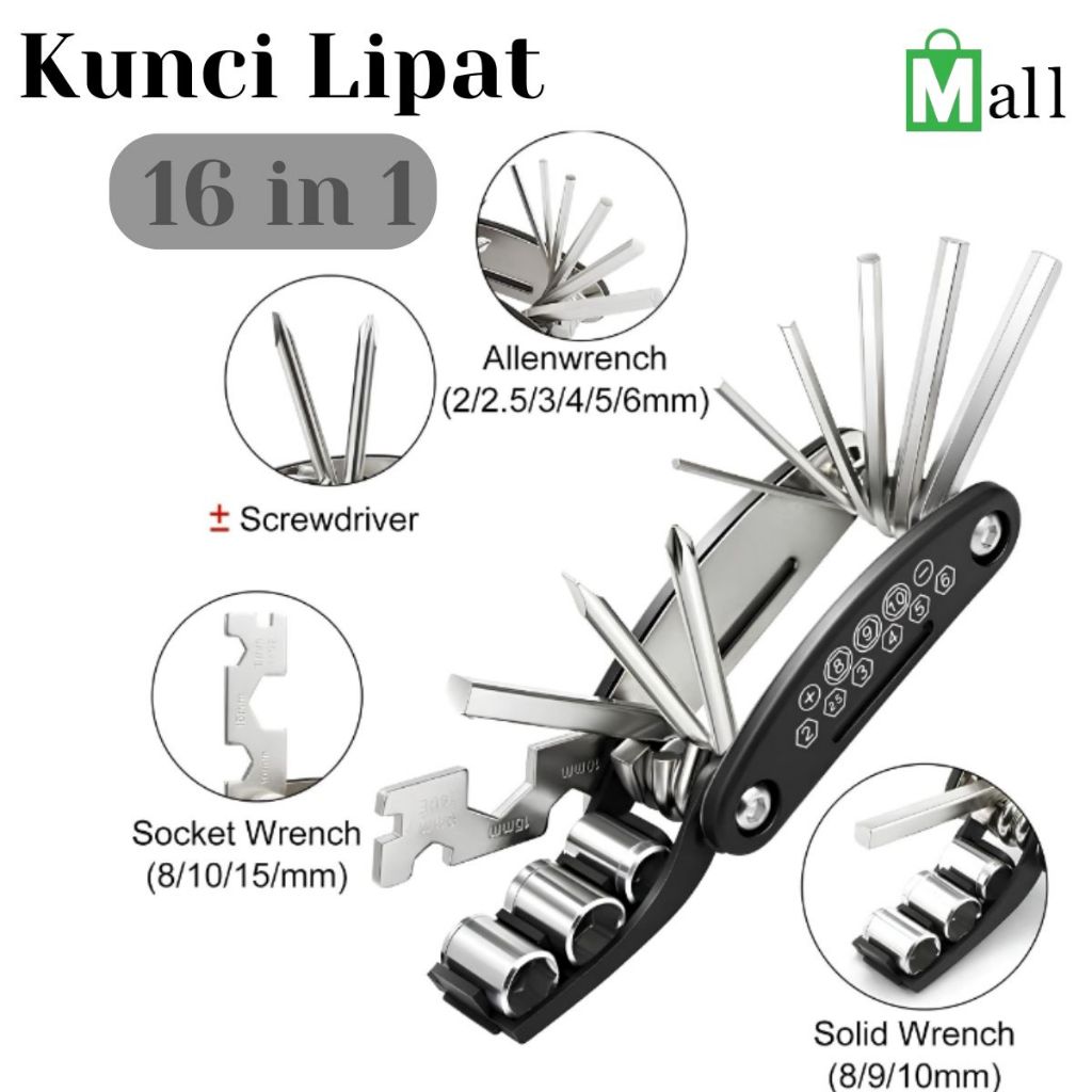 Jual KLT16-Kunci Sepeda Set 16 In 1 Toolkit Kunci Lipat Portable ...