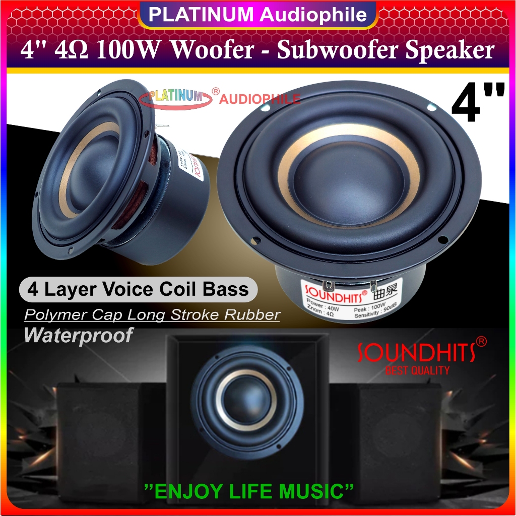Jual Speaker 4" Inch 4 ohm 100W Subwoofer Woofer Speker Bass Midbass ...