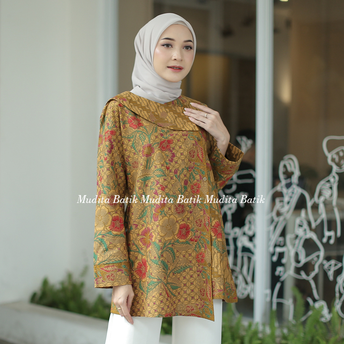 Jual Batik Mudita Motif Kemala Blouse Batik Wanita Modern Lengan ...