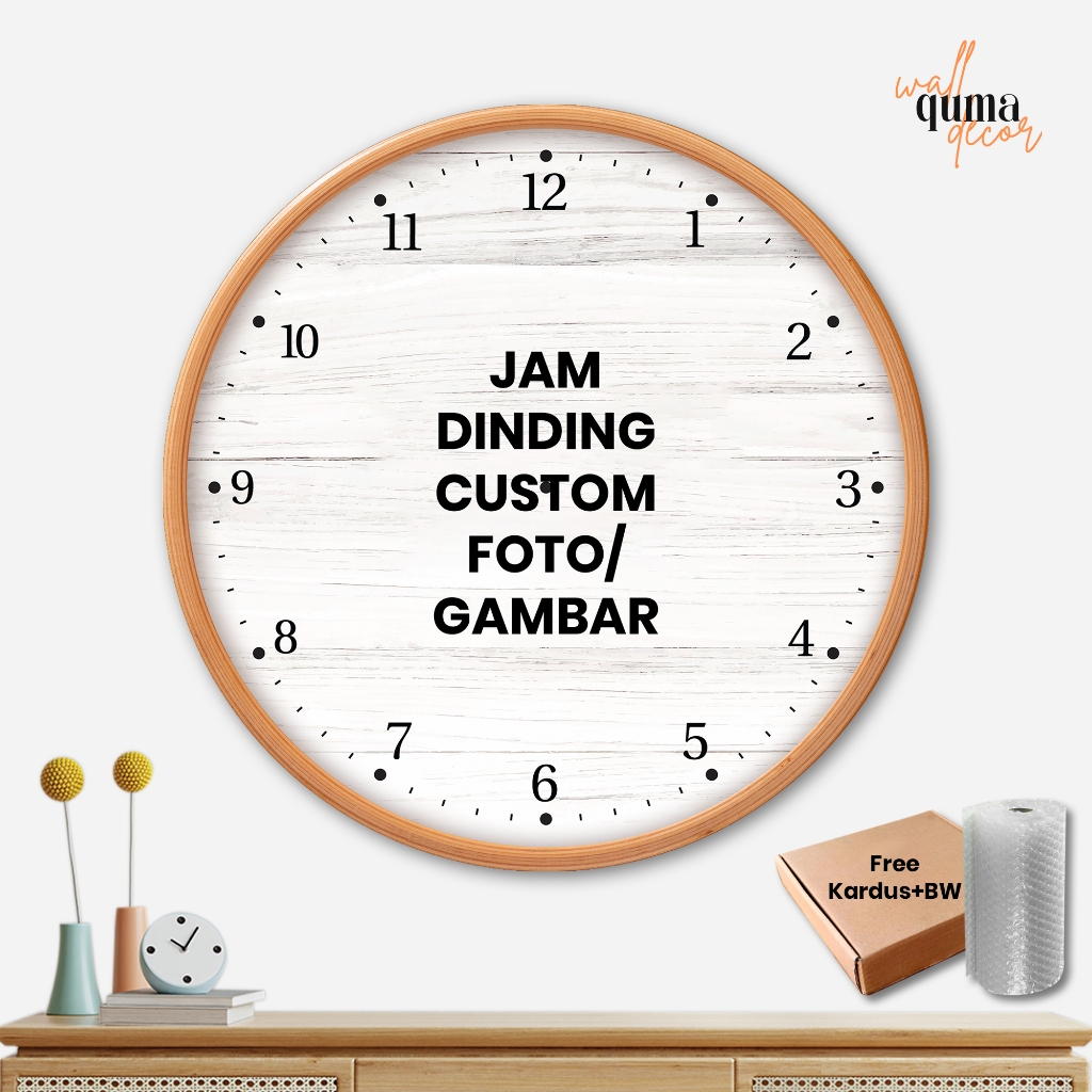 Jual QUMA Jam Dinding Custom Aesthetic Jam Dinding Kayu Sweep Movement ...
