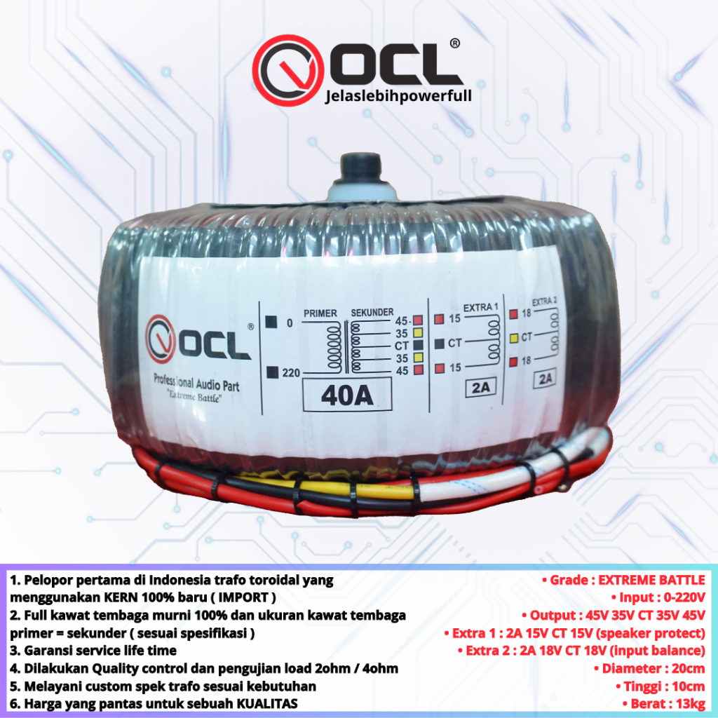 Jual Trafo Toroid Donat OCL 40A CT 45V 55V 65V 75V Seri EXTREME BATTLE ...