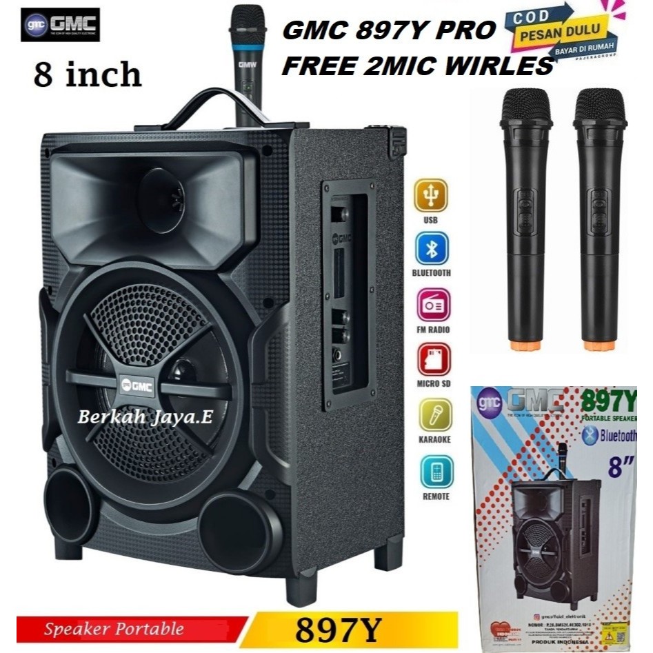 Jual Speaker Portable Bluetooth GMC 897Y PRO Speaker meting 8Inch Free ...