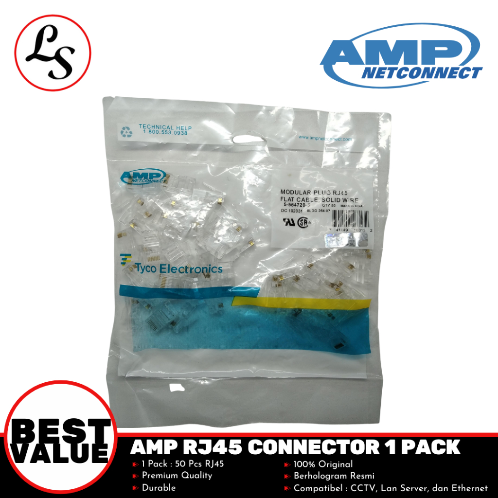 Jual AMP CONNECTOR RJ45 CAT5 CAT5e CAT6 Original Resmi Berhologram ...