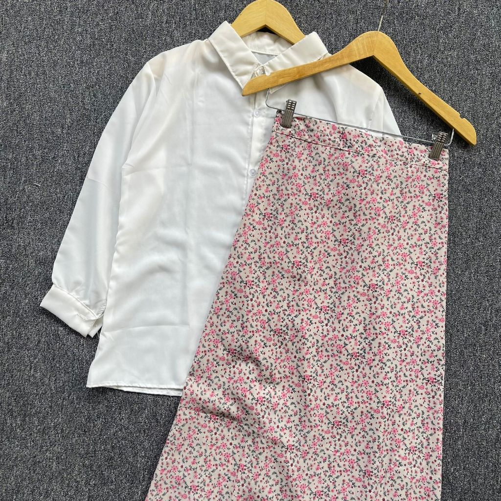 Jual grosir_solo || ONESET 2in1 SETELAN ROK MOTIF BUNGA + KEMEJA AUDREY ...