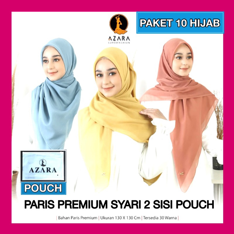 Jual 10 HIJAB PARIS PREMIUM SYARI 2 SISI LOGO POUCH POLOS VOAL PREMIUM ...