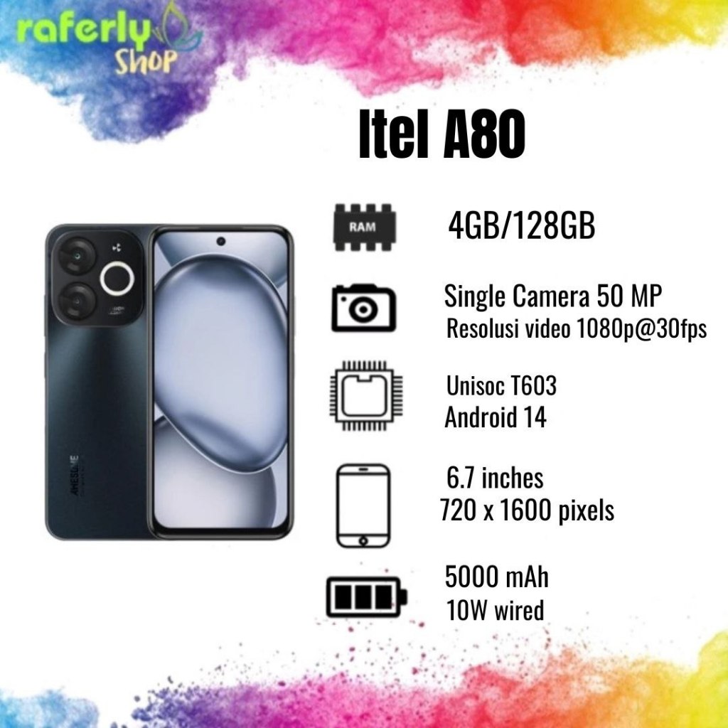 Jual itel A80 4+4/128GB Memory - 50MP Super HDR Camera - Pioneering Design - 6.7" Punch Hole ...