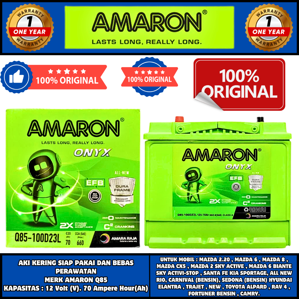 Jual AKI MOBIL MAZDA 2 SKYACTIVE, MAZDA 6 BIANTE SKY ACTIVE i-STOP Q85 / 90D23L Amaron Hi-Life ...