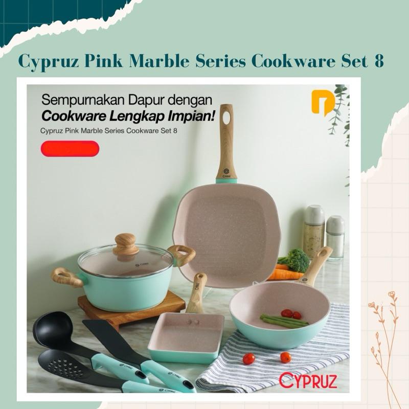 Jual Cypruz Pink Marble Series Cookware Set 8 | Set Cookware Forged ...
