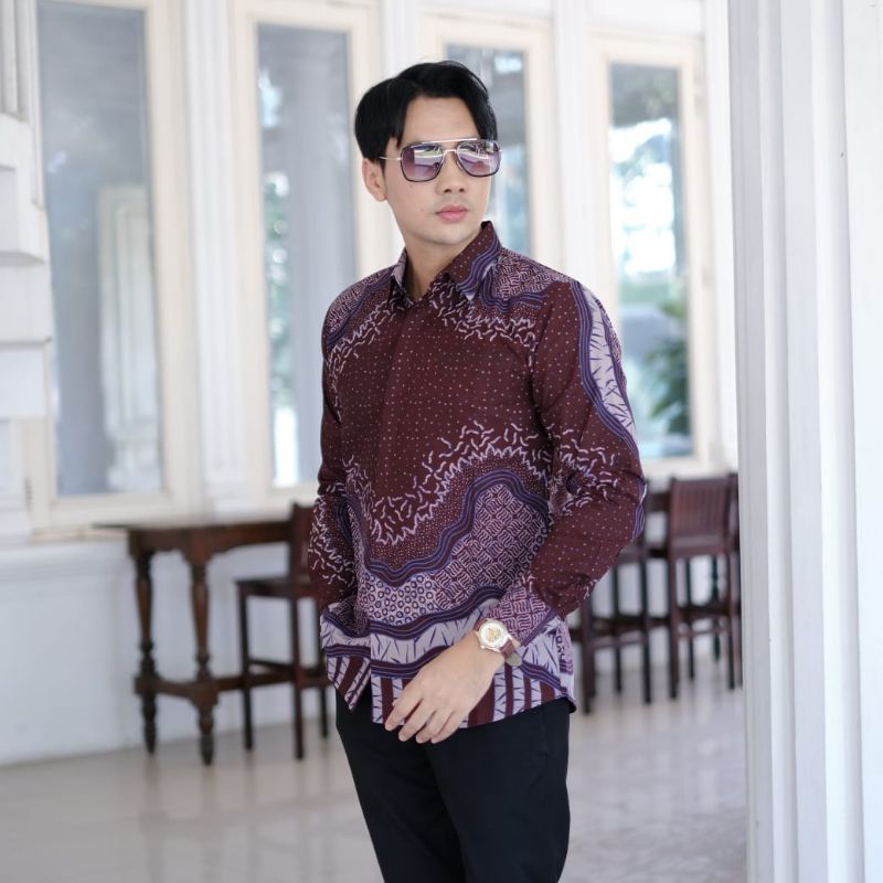 Jual Motif Usman Panjang Warna Maron Bergundi Kemeja Batik Pria Slimfit ...
