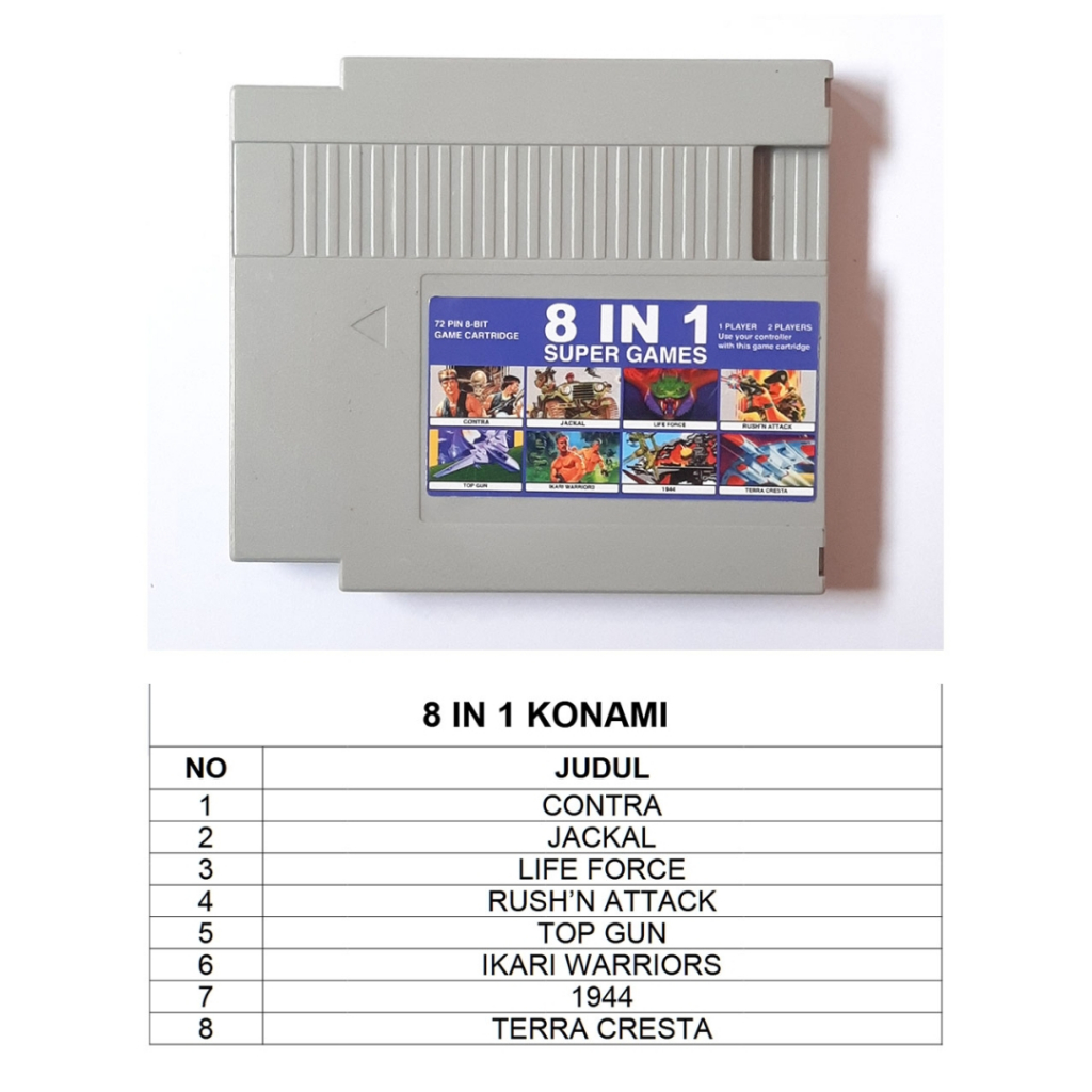 Jual Kaset NES 8 in 1 Konami Nintendo "Contra Jackal 1944 Top Gun" Game ...