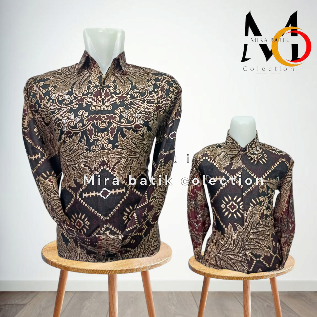 Jual batik ayah anak merah marun gold motif mahkota kencana premium ...