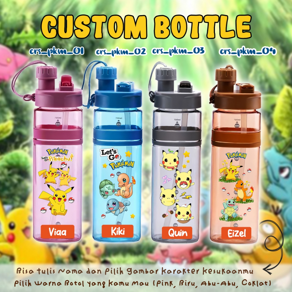 Jual BOTOL MINUM CUSTOM 2 IN 1 DESAIN KARTUN BINATANG LUCU POKE MON / PIKACHU KARAKTER MONSTER ...