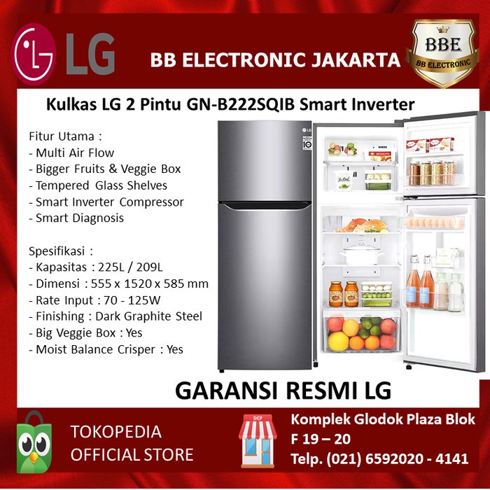 Jual Kulkas LG 2 Pintu GN-B222SQIB Smart Inverter | Shopee Indonesia