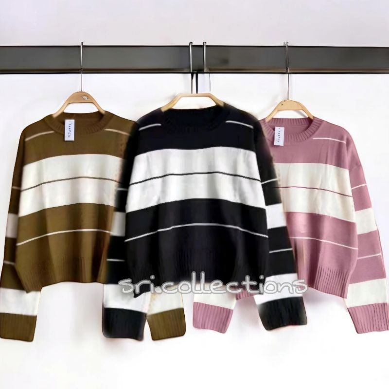 Jual Meira Rinsyi Sweater Knit Rajut Wanita Premium Stripe Salur Baju ...