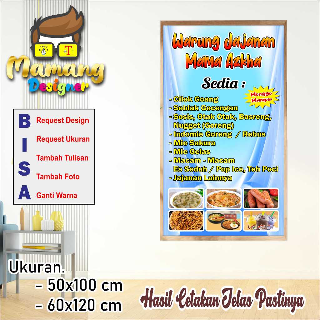 Jual Spanduk Banner Keren Daftar Jajanan Warung Warna Biru bb | Shopee ...