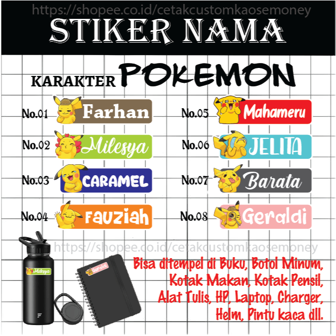 Jual STICKER LABEL NAMA CUSTOM PIKACHU POKEMON GO STIKER LEBEL PREMIUM ...