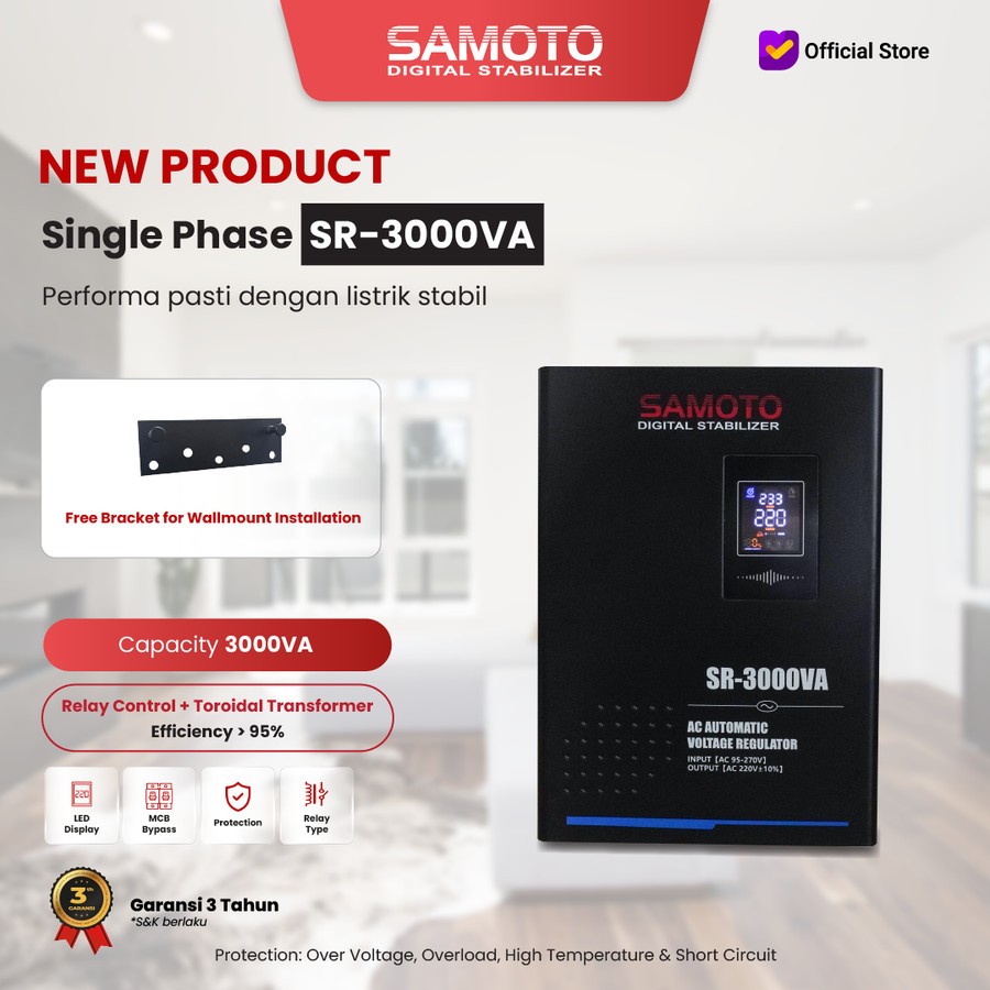 Jual Stabilizer SAMOTO SR3000 AVR Stabilizer Relay Type SR3KVA Relay ...