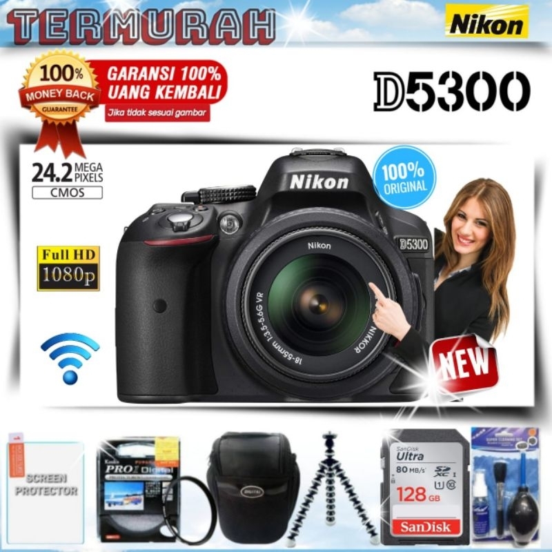 Jual KAMERA NIKON D5300 WIFI + LENSA KIT 18-55MM PRODUK ORIGINAL BERGARANSI | Shopee Indonesia